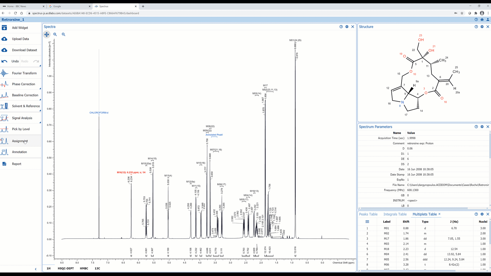 Commercial Browser based NMR Processing Application Spectroscopy